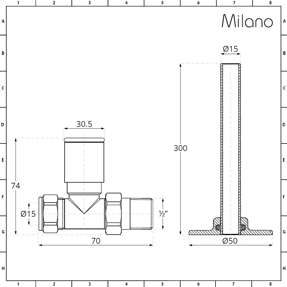 Milano - Modern Pipe and Straight Radiator Valve Set - Dark Brushed Brass