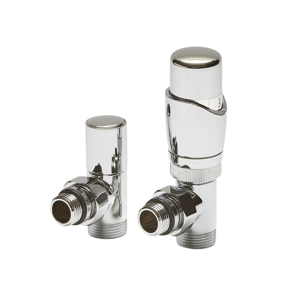 Chrome Radiator Valve with Chrome TRV & 15mm Copper Adapters