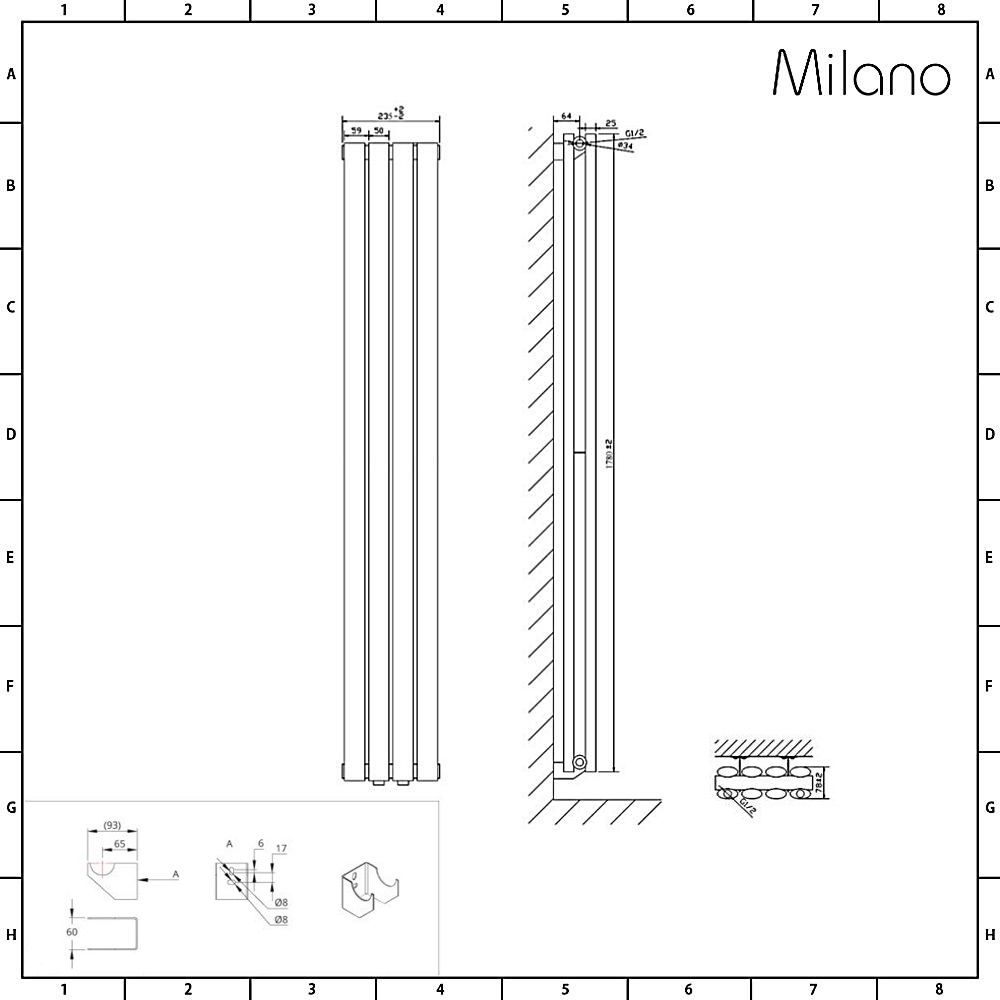 Milano x ECOSO Aruba Slim - Electric Black Vertical Designer Radiator ...